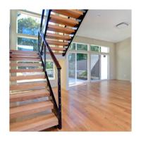 China Decorative Straight Wooden Staircase Glass Treads Straight Stairs for sale