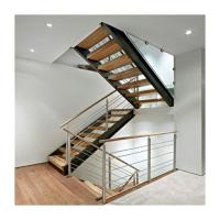 China Decorative Straight Wooden Staircase Glass Treads Straight Stairs for sale