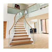 China Indoor Straight Metal Stairs Wood Tread Steel Handrail Staircase for sale