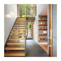 China Hotel Mono Stringer Stair Straight Full Wood Staircase WA-SDS1254 for sale