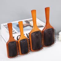China Customized Logo Wooden Square Paddle Hair Brush With 100% Beechwood for sale