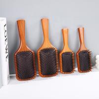 China Customized Logo Wooden Square Paddle Hair Brush With 100% Beechwood for sale