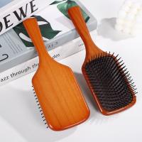 China Customized Logo Wooden Square Paddle Hair Brush With 100% Beechwood for sale