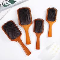 China Customized Logo Wooden Square Paddle Hair Brush With 100% Beechwood for sale