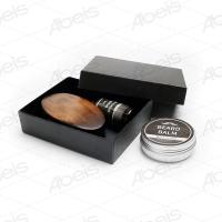 China Custom Logo Engraved Portable Pocket Retro Wooden Boar Bristle Beard Brush and Comb Set Men's Beard Care for sale