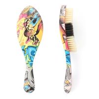 China 100% Soft Medium Hard Boar Bristle Wooden Hair Brush Red-Black-Blue Armygreen for sale