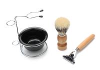 China Bristle Beard Soap Brush 3 In 1 Customer Logo Beard Shaver Kit for sale