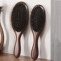 China Black Sandalwood And Natural Wood Boar Bristle Hair Brush For Massage for sale