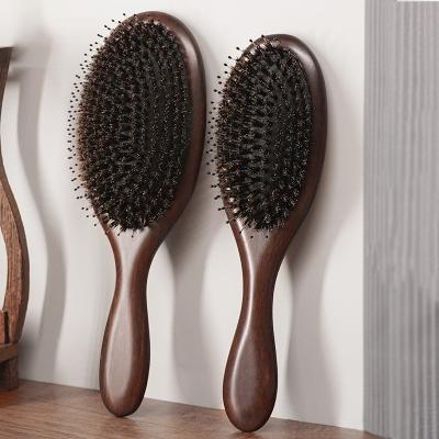 China Black Sandalwood And Natural Wood Boar Bristle Hair Brush For Massage for sale