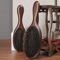 China Black Sandalwood And Natural Wood Boar Bristle Hair Brush For Massage for sale