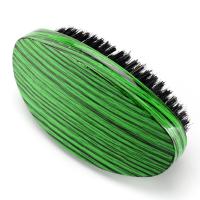 China Green Woodgrain 360 Wave Brush Medium Boar Bristle With Curved Beech Wooden Handle for sale