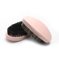 China Pink Oval Wave Brush Wood Handle Boar Bristle With Engraved Logo for sale