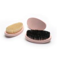 China Pink Oval Wave Brush Wood Handle Boar Bristle With Engraved Logo for sale
