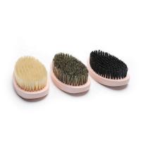 China Pink Oval Wave Brush Wood Handle Boar Bristle With Engraved Logo for sale