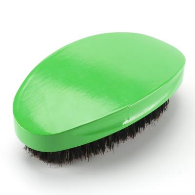 China Medium Hard Boar Bristle 360 Wave Brush Bend Curve Green Hairbrush Custom Logo for sale