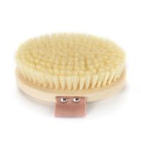 China Pink Strap Natural Bristle Back Scrubber Wooden Body Brush Oval Shaped 154g for sale