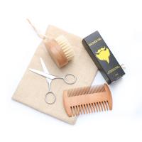 China Natural Hard Boar Bristle Wood Beard Brush Set for Men's Hair Grooming Kit for sale