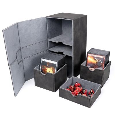 China Premium PU Leather Deck Box with 200+ Capacity and Foldable Design for Card Game Organizer for sale