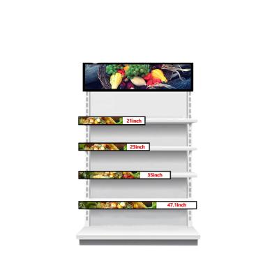 China MJK LCD Stretched Bar Type Digital Signage Ad Player Shelf Screen Shop LCD Advertising Display WiFi Network for sale