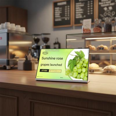 China Wholesale 23.8 Inch Semi-Outdoor Table Stand Digital Menu Board Text Animation Plug Play OEM Cafe Bakery Fast Food Restaurants for sale