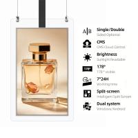 China 43 55 Inch Double Sided Hanging Digital Signage Ultra Thin Retail Store Window Advertising Display Ceiling Mount Monitor for sale