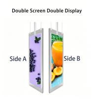 China 43 55 Inch Double Sided Hanging Digital Signage Ultra Thin Retail Store Window Advertising Display Ceiling Mount Monitor for sale