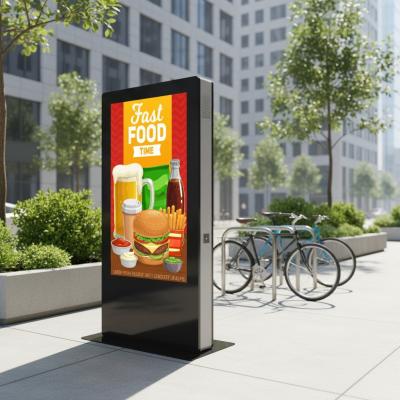 China Customizable 65-Inch Outdoor Floor Standing Digital Poster Kiosk LCD Waterproof 10-Point Touch Sunlight Readable Shopping Mall for sale