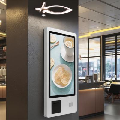 China 21.5 Inch Wall-Mounted Self-Service Kiosk Restaurant Order Payment System Built-In Printer Touch Screen Technology SDK for sale