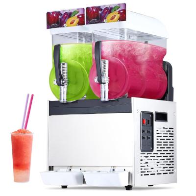 China Commercial 15L Double Tank Stainless Steel 304 Slush Machine with 600W Cold Power for Frozen Drinks for sale