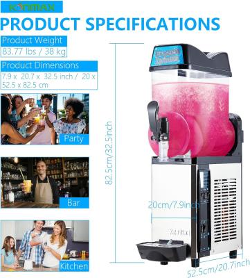 China 12 Liter Capacity 304 Stainless Steel Commercial Slush Machine with 400W Cold Power for Frozen Cocktails for sale