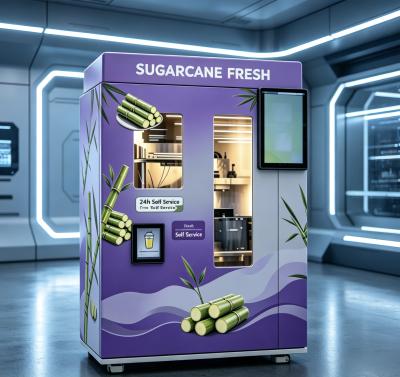 China 21.5 Inch LCD 2000Watts Power Self-Cleaning System Automatic Sugarcane Juice Vending Machine for Fresh Juice Dispensing for sale