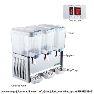 China Mixing Cooling Hot Orange Juice Dispenser 18L Triple Tank Bowl 1500w for sale