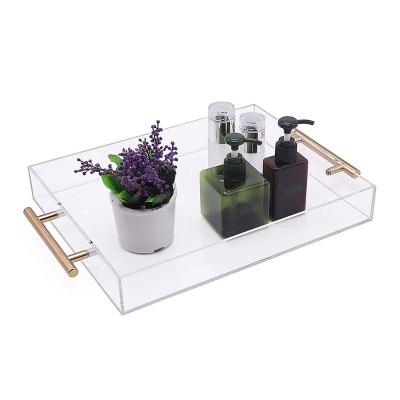 China High-Transparency Acrylic Tray with Solid Copper Handles - Waterproof & Stain-Resistant Decorative Storage Tray for sale