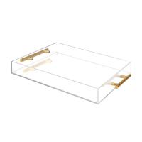 China High Transparent Round Acrylic Tray With Metal Handles, Decorative Serving Tray For Home & Hotel for sale