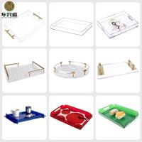 China High Transparent Round Acrylic Tray With Metal Handles, Decorative Serving Tray For Home & Hotel for sale