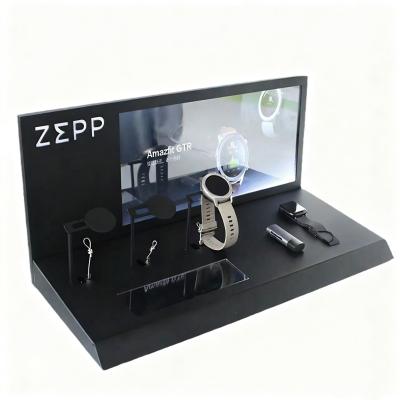 China Acrylic smart watch display stand with acrylic LED lights, high-end watch testing display stand with replaceable posters for sale