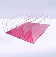 China 5 Tier Step Slanted Acrylic File Organizer with Pink Base, Layered A4 Document Paper Sorter Desk Storage Rack for sale