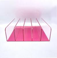 China 5 Tier Step Slanted Acrylic File Organizer with Pink Base, Layered A4 Document Paper Sorter Desk Storage Rack for sale