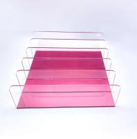 China 5 Tier Step Slanted Acrylic File Organizer with Pink Base, Layered A4 Document Paper Sorter Desk Storage Rack for sale