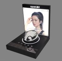 China L-shaped product display stand, transparent acrylic cosmetic display rack with lights, skin care product shelf for sale