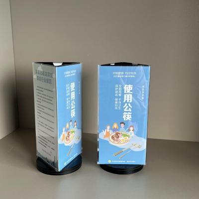 China Acrylic three-sided rotating stand, tabletop wine menu sign, restaurant & hotel price list, desktop display stand, triangular table tent card for sale