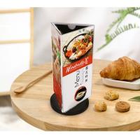 China Custom Processing & Manufacturing of Acrylic Triangular 360-Degree Rotatable Table Stands, Acrylic Desktop Rotating Wine Lists and Catering Signage for sale