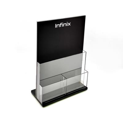 China Two-Tier Acrylic Brochure Display Stand, A4 Leaflet & Color Flyer Storage Rack for Countertops of Mobile Phone Stores and Business Halls for sale