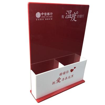 China Custom Acrylic Red Heart Donation Display Stand with Storage Box, Acrylic Leaflet Display Stand Manufacturer Customization for sale