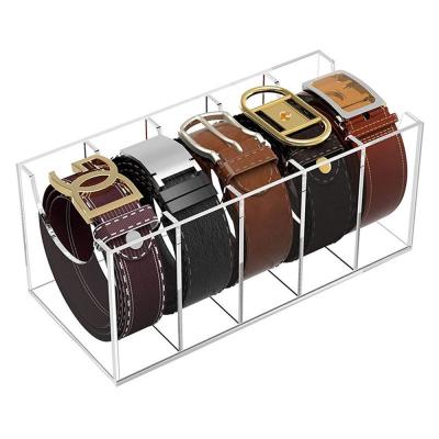 China Acrylic transparent belt organizer, compartmentalized storage box for men's ties and belts, storage container for wardrobe drawers for sale