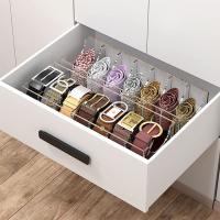 China Acrylic transparent belt organizer, compartmentalized storage box for men's ties and belts, storage container for wardrobe drawers for sale