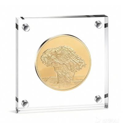 China High-transparency acrylic display frames for commemorative coins, dust-proof display cases for badges and gold coin collections, magnetic photo frame stands for sale