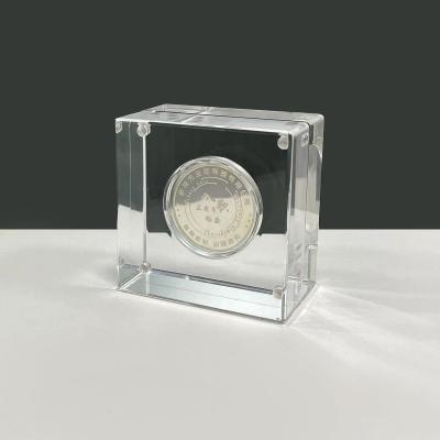 China Transparent Acrylic Display Case for Commemorative Coins, CNC High-Gloss Grooved Square Frame with Strong Magnets for Medals and Commemorative Coins for sale