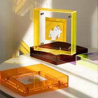 China Cross-border Special Color Acrylic Photo Frame Stand, Square 4-inch Double-sided Display Frame for Postcards & Ticket Stubs for sale