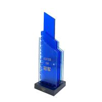 China Custom gradient laminated blue tech-style acrylic trophy with hollow-out lettering featuring circuit patterns, desktop honor medal suitable for esports events and award ceremonies of tech enterprises for sale